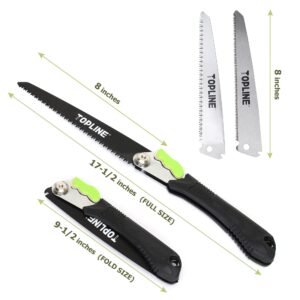 TOPLINE 3-In-1Folding Hand Saw Kit, Tree Saw with 8-Inch Long Blade Included, Hand Pruning Saws with Triple Bevel Teeth, Garden Saw for Wood Cutting, Trees Purning, Camping, Portable Pouch Included