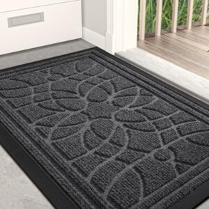 DEXI Front Door Mat, Welcome Mat Heavy Duty Durable Low Profile Outside Doormat for Entryway, Patio, Garage, High Traffic Areas, 17"X29", Grey