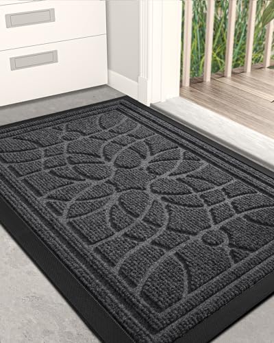 DEXI Front Door Mat, Welcome Mat Heavy Duty Durable Low Profile Outside Doormat for Entryway, Patio, Garage, High Traffic Areas, 17"X29", Grey