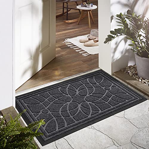 DEXI Front Door Mat, Welcome Mat Heavy Duty Durable Low Profile Outside Doormat for Entryway, Patio, Garage, High Traffic Areas, 17"X29", Grey