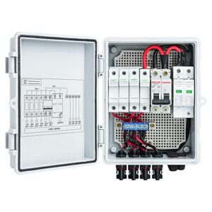 solar combiner box, briidea pv combiner box 4 string with 10a circuit breakers & lightning arreste for solar panels, ip 65 waterproof