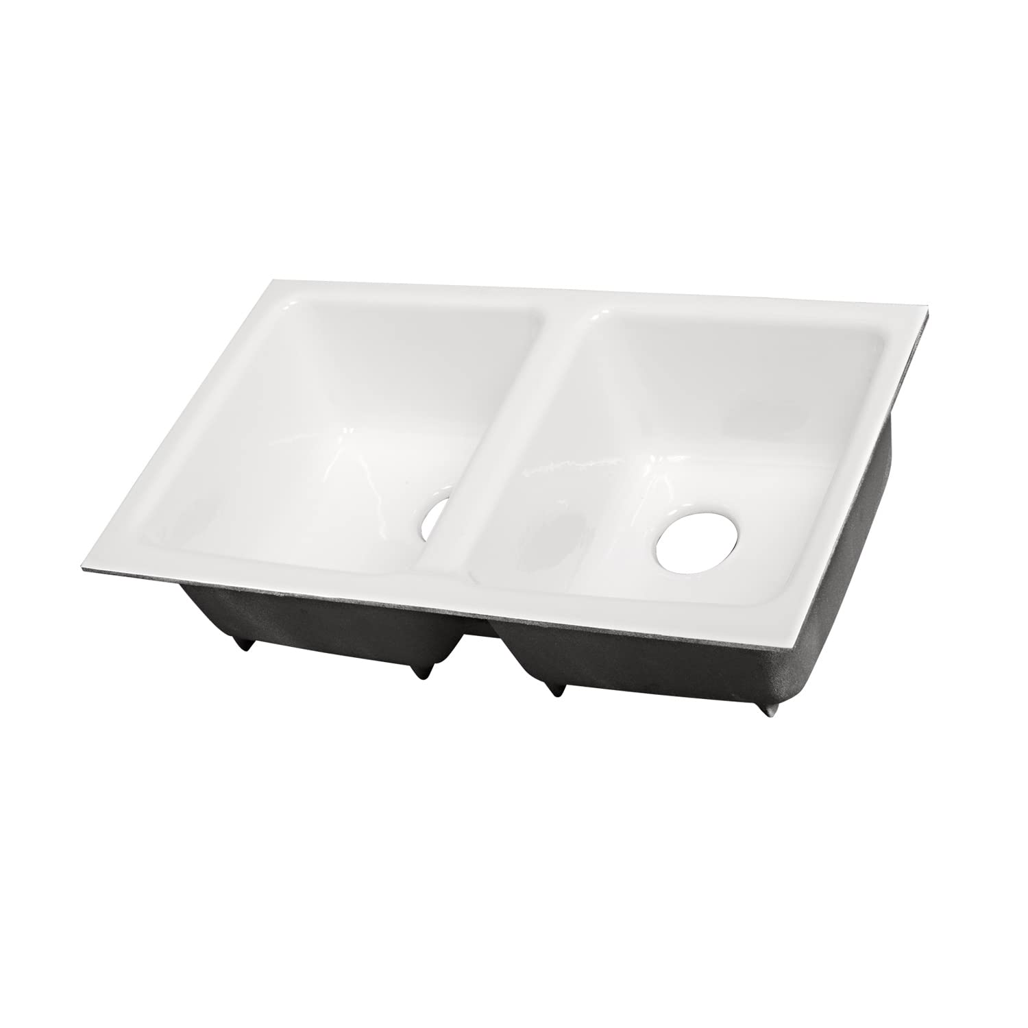 CECO Sinks-Doheny 748-UM Double Bowl Undermount No Hole Cast Iron Kitchen Sink 33" x 19.5" x 9", White with Accessories