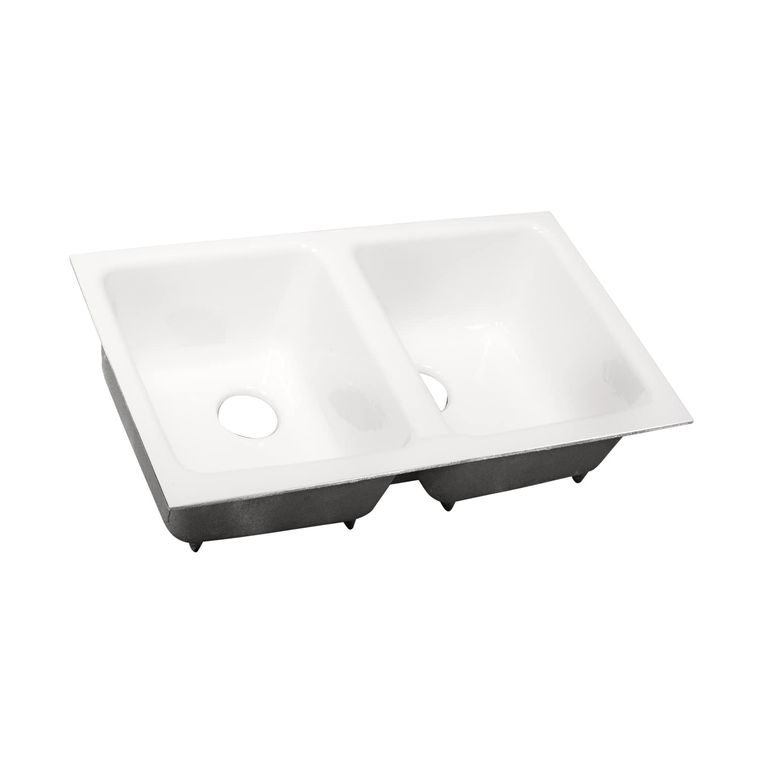 CECO Sinks-Doheny 748-UM Double Bowl Undermount No Hole Cast Iron Kitchen Sink 33" x 19.5" x 9", White with Accessories