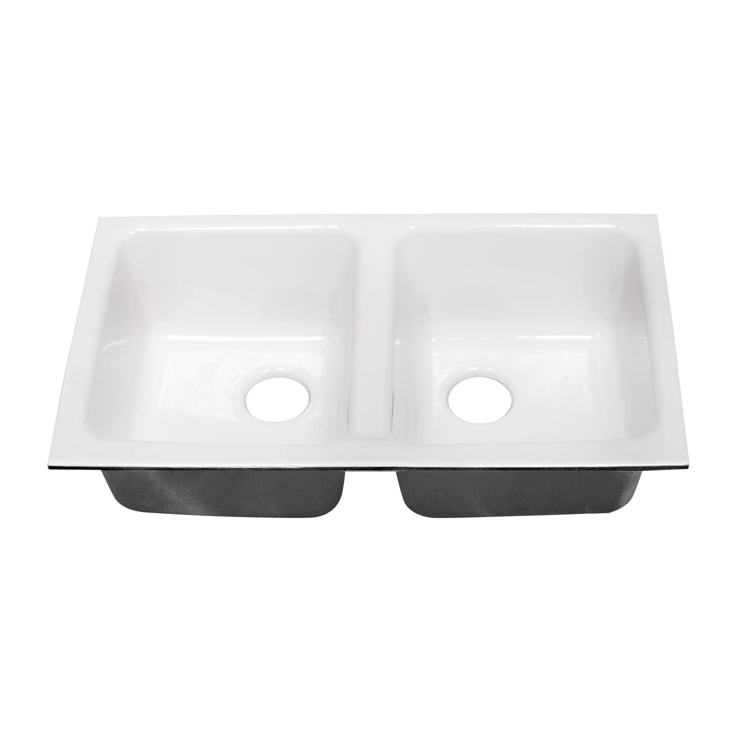 CECO Sinks-Doheny 748-UM Double Bowl Undermount No Hole Cast Iron Kitchen Sink 33" x 19.5" x 9", White with Accessories