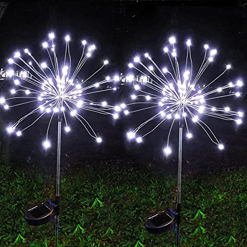 Dengduoduo 2 Pack Solar Garden Lights, Solar Firework Lights, Solar Lights Outdoor Waterproof with 2 Lighting Modes, Landscape Light for Walkway, Garden, Patio, Yard, Flowerbed, Parties (Cool White)