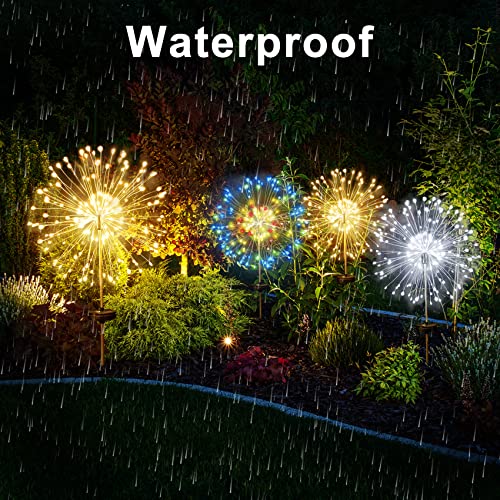 Dengduoduo 2 Pack Solar Garden Lights, Solar Firework Lights, Solar Lights Outdoor Waterproof with 2 Lighting Modes, Landscape Light for Walkway, Garden, Patio, Yard, Flowerbed, Parties (Cool White)