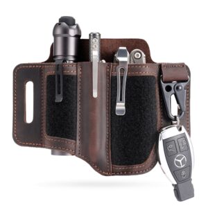 viperade pl3 multitool sheath, leather sheath with diy patch area, edc pocket organizer for men, leatherman sheath flashlight holder with pen holder, edc belt organizer with key holder (a-dark brown)