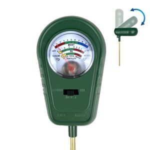 upgraded 3 in 1 soil moisture/ph/fertility meter soil test kit soil moisture meter 90 degree foldable soil test kit for lawns, garden, farm, house, indoor, outdoor, plants no battery needed (a)