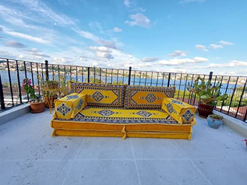 8 Thickness Yellow Floor Couches, Pallet Sofa, Floor Cushions, Sectional Sofa, Floor Sofa Set, Arabic Majilis, Ottoman Couch, Arabic Jalsa (8'' Thickness)