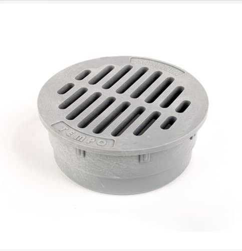 Premium USA Made 4" Inch Grey Outdoor Round Flat Drain Grate Cover - Fits All 4" Inch Sewer & Drain Pipe/Fittings, Also Fits Triple Wall Pipe & Corrugated Landscape Pipe 4" (Grey)