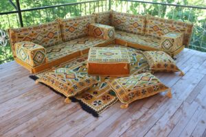 yellow l shaped corner floor couch, interior design, outdoor patio furniture, floor cushions, bench cushions, floor pillows, arabic majlis (l sofa full set)