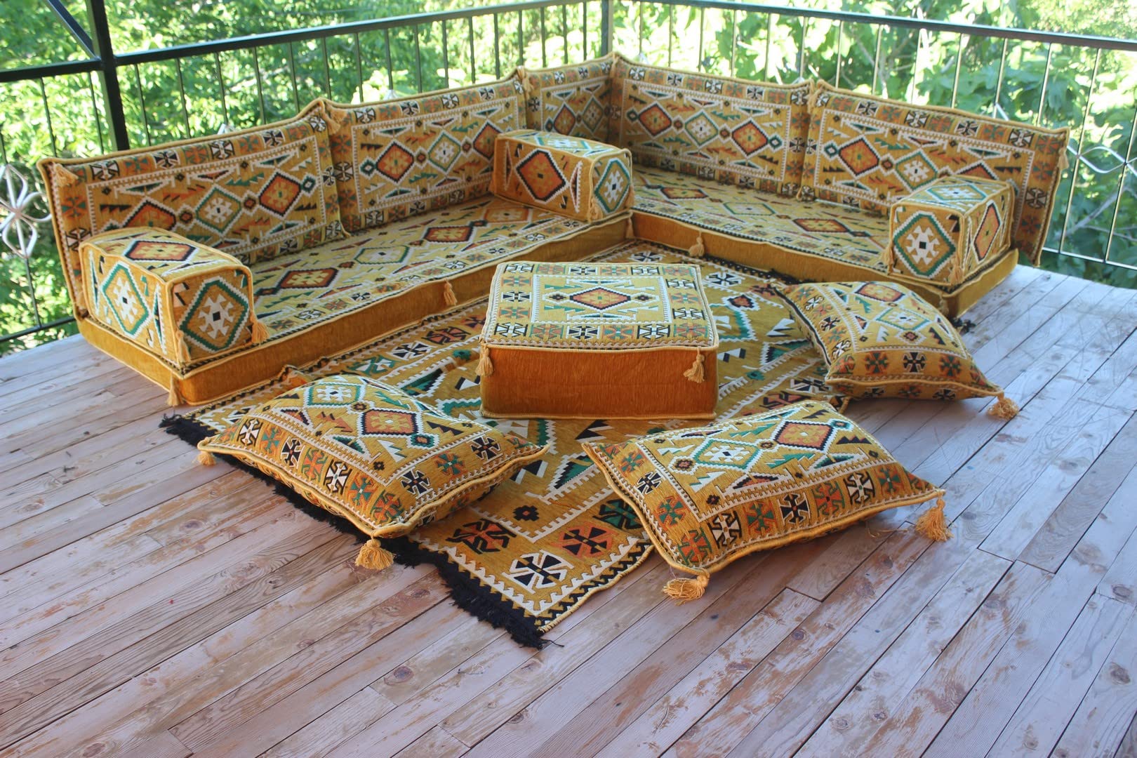 Yellow L Shaped Corner Floor Couch, Interior Design, Outdoor Patio Furniture, Floor Cushions, Bench Cushions, Floor Pillows, Arabic Majlis (L Sofa Full Set)