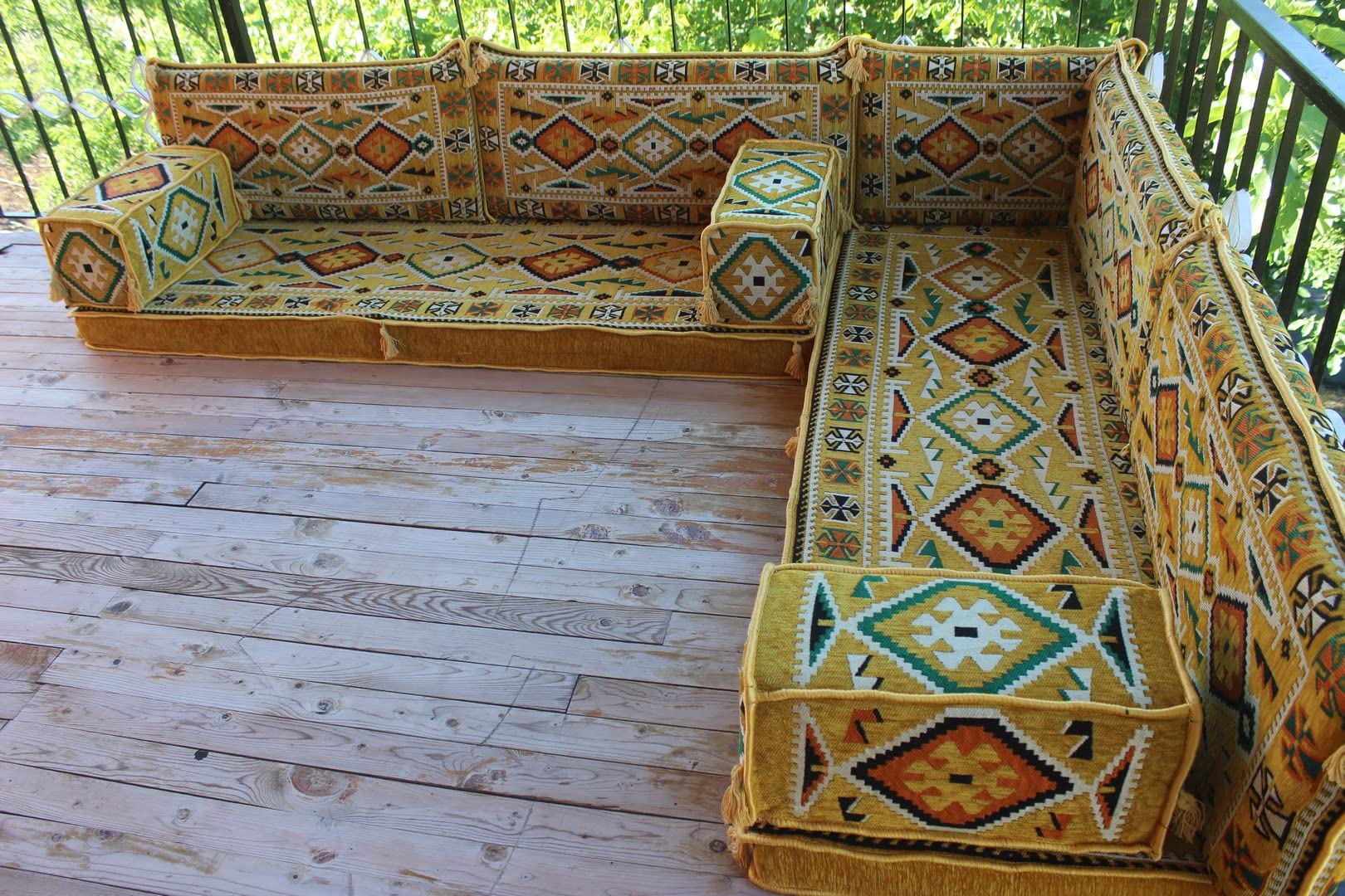 Yellow L Shaped Corner Floor Couch, Interior Design, Outdoor Patio Furniture, Floor Cushions, Bench Cushions, Floor Pillows, Arabic Majlis (L Sofa Full Set)