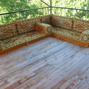 Yellow L Shaped Corner Floor Couch, Interior Design, Outdoor Patio Furniture, Floor Cushions, Bench Cushions, Floor Pillows, Arabic Majlis (L Sofa Full Set)