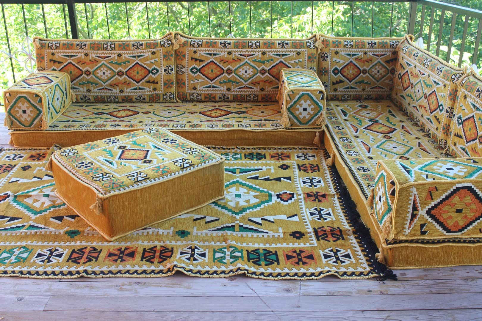 Yellow L Shaped Corner Floor Couch, Interior Design, Outdoor Patio Furniture, Floor Cushions, Bench Cushions, Floor Pillows, Arabic Majlis (L Sofa Full Set)