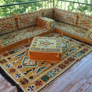 Yellow L Shaped Corner Floor Couch, Interior Design, Outdoor Patio Furniture, Floor Cushions, Bench Cushions, Floor Pillows, Arabic Majlis (L Sofa Full Set)