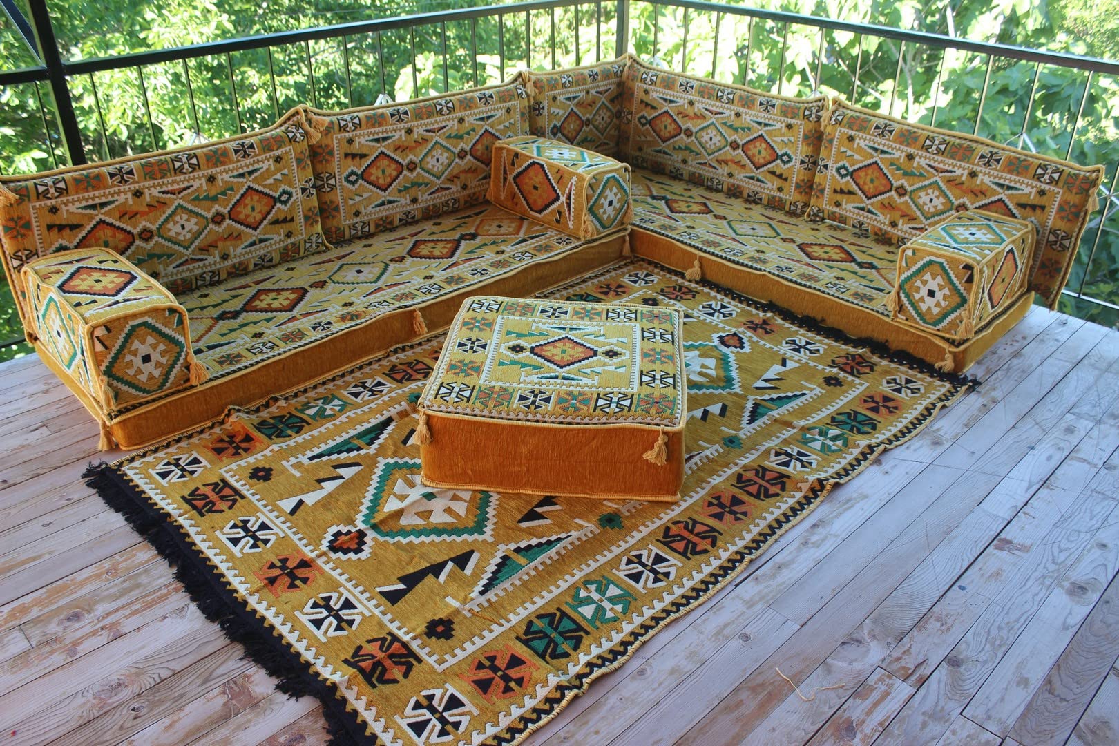 Yellow L Shaped Corner Floor Couch, Interior Design, Outdoor Patio Furniture, Floor Cushions, Bench Cushions, Floor Pillows, Arabic Majlis (L Sofa Full Set)