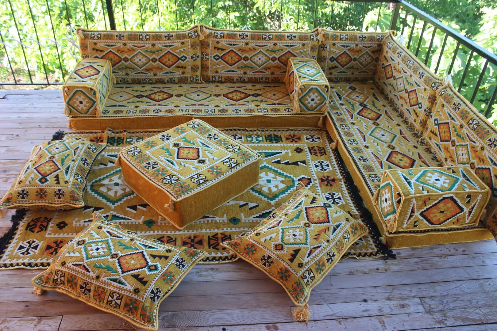 Yellow L Shaped Corner Floor Couch, Interior Design, Outdoor Patio Furniture, Floor Cushions, Bench Cushions, Floor Pillows, Arabic Majlis (L Sofa Full Set)