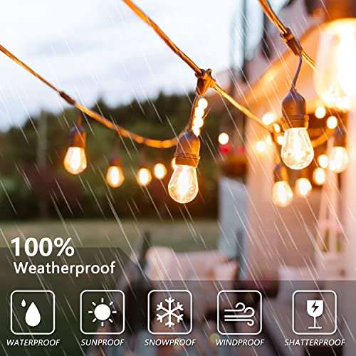 Voolex Outdoor String Lights, 2 Color Changing 52FT S14 Patio Lights Weatherproof, 15PCS Connectable Edison Bulbs, 11 Control Modes Hanging Lights