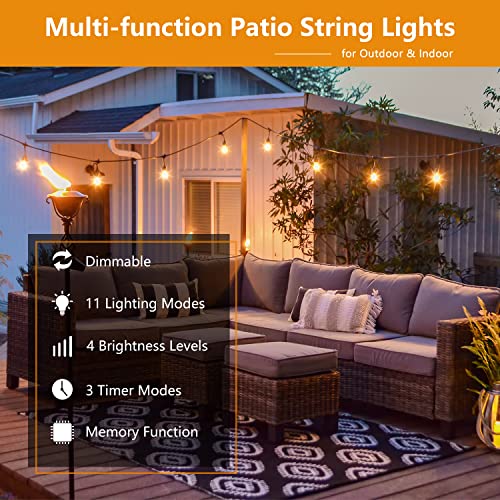 Voolex Outdoor String Lights, 2 Color Changing 52FT S14 Patio Lights Weatherproof, 15PCS Connectable Edison Bulbs, 11 Control Modes Hanging Lights