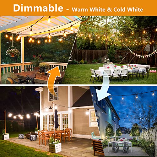 Voolex Outdoor String Lights, 2 Color Changing 52FT S14 Patio Lights Weatherproof, 15PCS Connectable Edison Bulbs, 11 Control Modes Hanging Lights