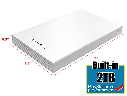 Avolusion HD250U3-WH 2TB USB 3.0 Portable External Gaming Hard Drive - White (for PS5, Pre-Formatted) - 2 Year Warranty