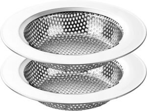 furnife 2pcs kitchen sink strainer - stainless steel sink strainers for kitchen sinks, large wide rim 4.5" diameter