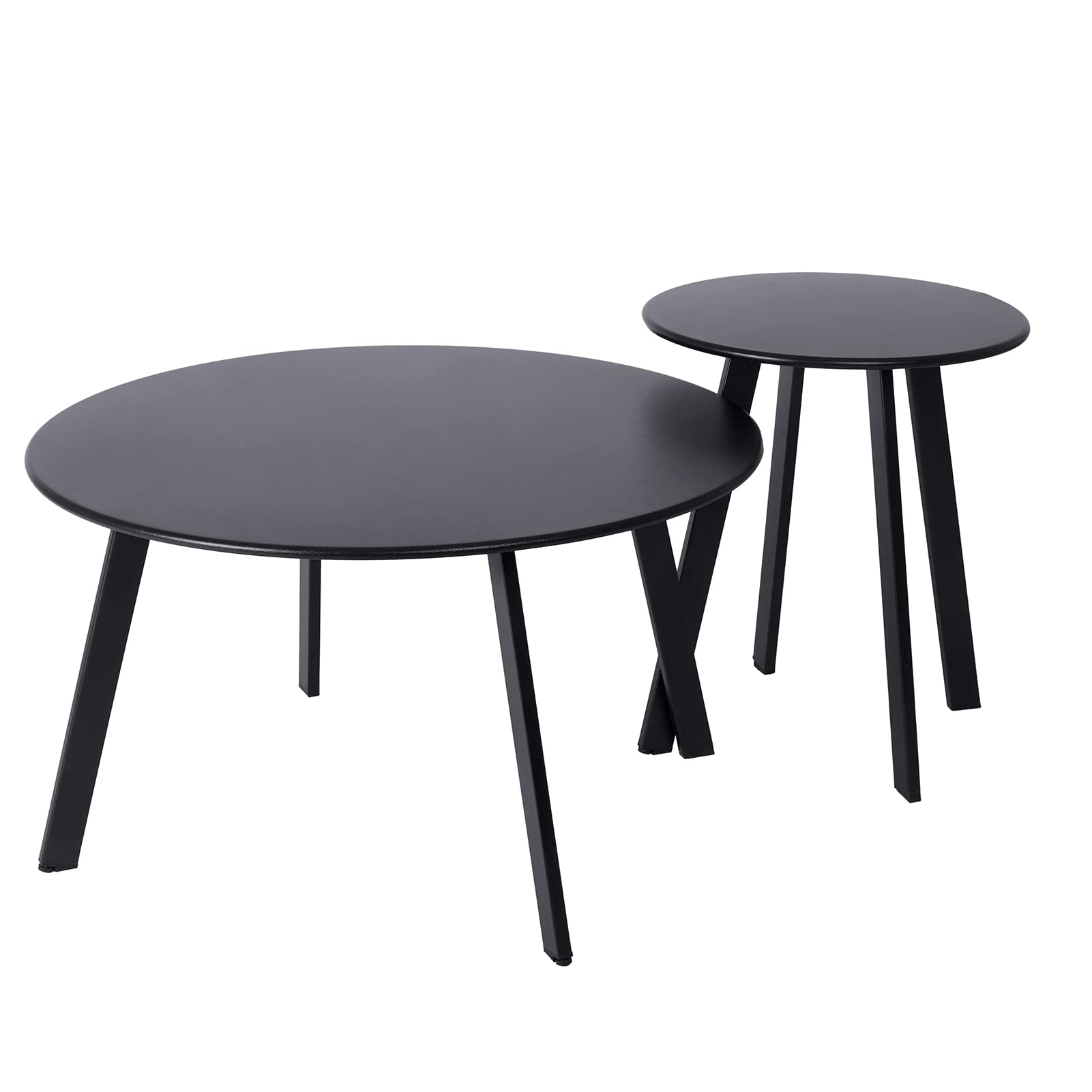 juserox Patio Outdoor Coffee Table Set of 2 - Weather Resistant Outdoor Round End Table Modern Coffee Tables for Living Room Balcony Home Office (Black)