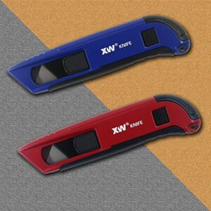 XW Auto-retractable Safety Box Cutter, Aluminum Alloy Utility Knife Self-retracting, 2-Pack