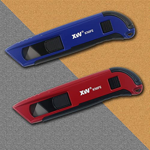 XW Auto-retractable Safety Box Cutter, Aluminum Alloy Utility Knife Self-retracting, 2-Pack