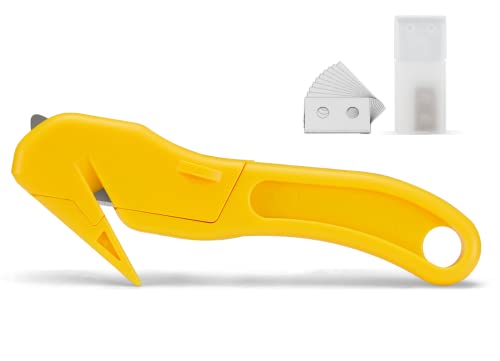 Safety Package Opener with Blades, T TOVIA SK2 Stainless Steel Concealed Blade Box Cutter with Tape Splitter (10 Pieces - Yellow)