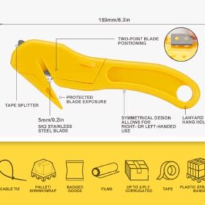 Safety Package Opener with Blades, T TOVIA SK2 Stainless Steel Concealed Blade Box Cutter with Tape Splitter (10 Pieces - Yellow)