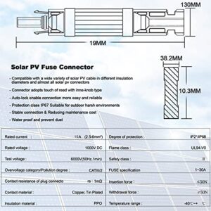 Leehitech 15A Solar Fuse Holder Inline with Male and Female Connector for Solar Panel and Solar Controller, Waterproof Solar Fuse Connector, Solar Surge Protection Device 5pcs