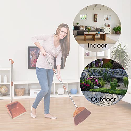 Broom and Dustpan Set for Home, Standing Dustpan with Teeth Broom with 49" Long Handle, Broom and Dustpan Combo for Office Home Kitchen Lobby Floor Cleaning Indoor Outdoor Use Broom and Dustpan