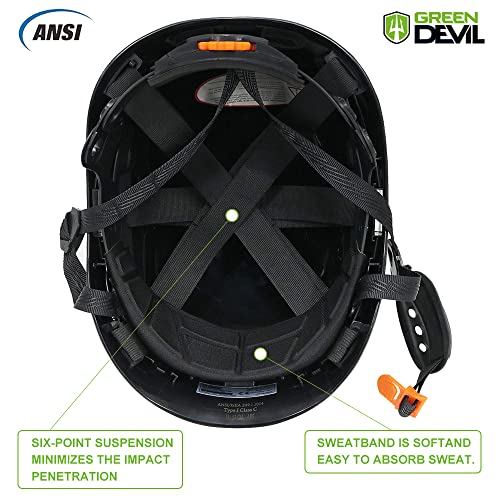 GREEN DEVIL Safety Helmet Hard Hat Adjustable Lightweight Vented ABS Work Helmet for Men and Women 6-Point Suspension ANSI Z89.1 Approved Ideal for Industrial & Construction