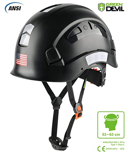 GREEN DEVIL Safety Helmet Hard Hat Adjustable Lightweight Vented ABS Work Helmet for Men and Women 6-Point Suspension ANSI Z89.1 Approved Ideal for Industrial & Construction