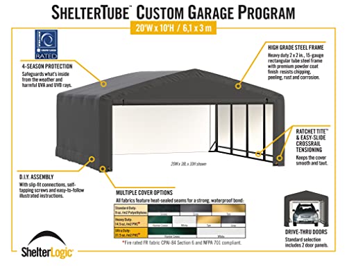 ShelterLogic ShelterTube Garage & Storage Shelter, 20' x 32' x 10' Heavy-Duty Steel Frame Wind and Snow-Load Rated Enclosure, Gray