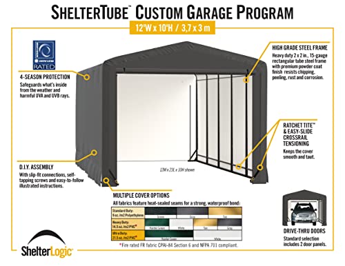 ShelterLogic ShelterTube Garage & Storage Shelter, 12' x 27' x 10' Heavy-Duty Steel Frame Wind and Snow-Load Rated Enclosure, Green