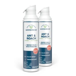 wondercide - ant & roach aerosol spray for kitchen, home, and indoor areas - ant, roach, spider, flea, stink bug killer with natural essential oils - pet safe - 10 oz 2-pack