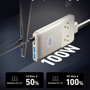 Anker Charging Station (AnkerPrime 100W), Compact Power Strip for Travel,Work, 5ft Detachable Extension Cord with 2 Outlets & 4 USB Ports, for iPhone14, Samsung, iPad, MacBook (not Battery/Wireless)