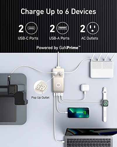 Anker Charging Station (AnkerPrime 100W), Compact Power Strip for Travel,Work, 5ft Detachable Extension Cord with 2 Outlets & 4 USB Ports, for iPhone14, Samsung, iPad, MacBook (not Battery/Wireless)