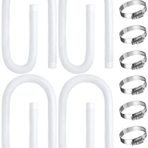 Saintrygo 4 Pcs 1.5 Inch Pool Hose for Above Ground Pools Diameter Pool Pump Replacement Hose 59 Inch Length Swimming Pool Hose with 8 Pcs Hose Clamps (White)