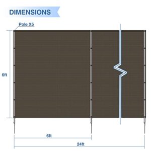 E&K Outdoor Privacy Screen Fence Freestanding Backyard Patio Privacy Pool Fencing Garden Dog Fence Removable with Stainless Steel Poles Ground Spikes Brown 6'x24'