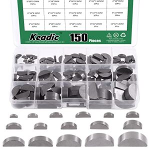 keadic 150pcs 15 sizes metric woodruff key assortment set, carbon steel half moon gear shaft drive semicircle bond key pulley crank hardware accessories for mechanical industry fasteners