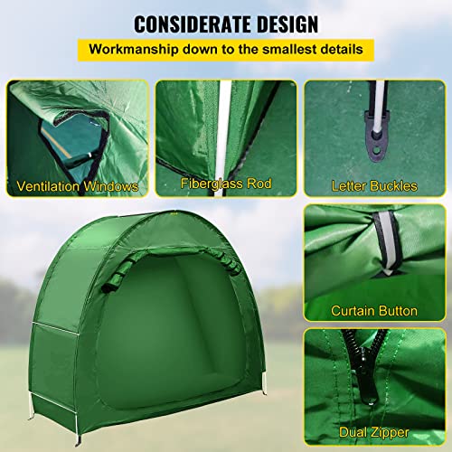 VEVOR Bike Cover Storage Tent, 420D Oxford Portable for 2 Bikes, Outdoor Waterproof Anti-Dust Bicycle Storage Shed, Heavy Duty for Bikes, Lawn Mower, and Garden Tools, w/ Carry Bag and Pegs, Green