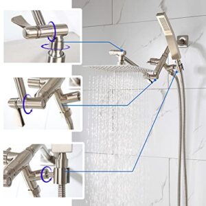 POP SANITARYWARE All Metal Shower Head with Handhled Brushed Nickel, Dual 8 Inch Shower Heads Combo with Adjustable Extension Arm, Smooth 3-Way Diverter, 59" Stainless Steel Hose