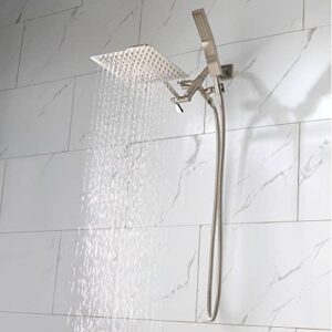 POP SANITARYWARE All Metal Shower Head with Handhled Brushed Nickel, Dual 8 Inch Shower Heads Combo with Adjustable Extension Arm, Smooth 3-Way Diverter, 59" Stainless Steel Hose