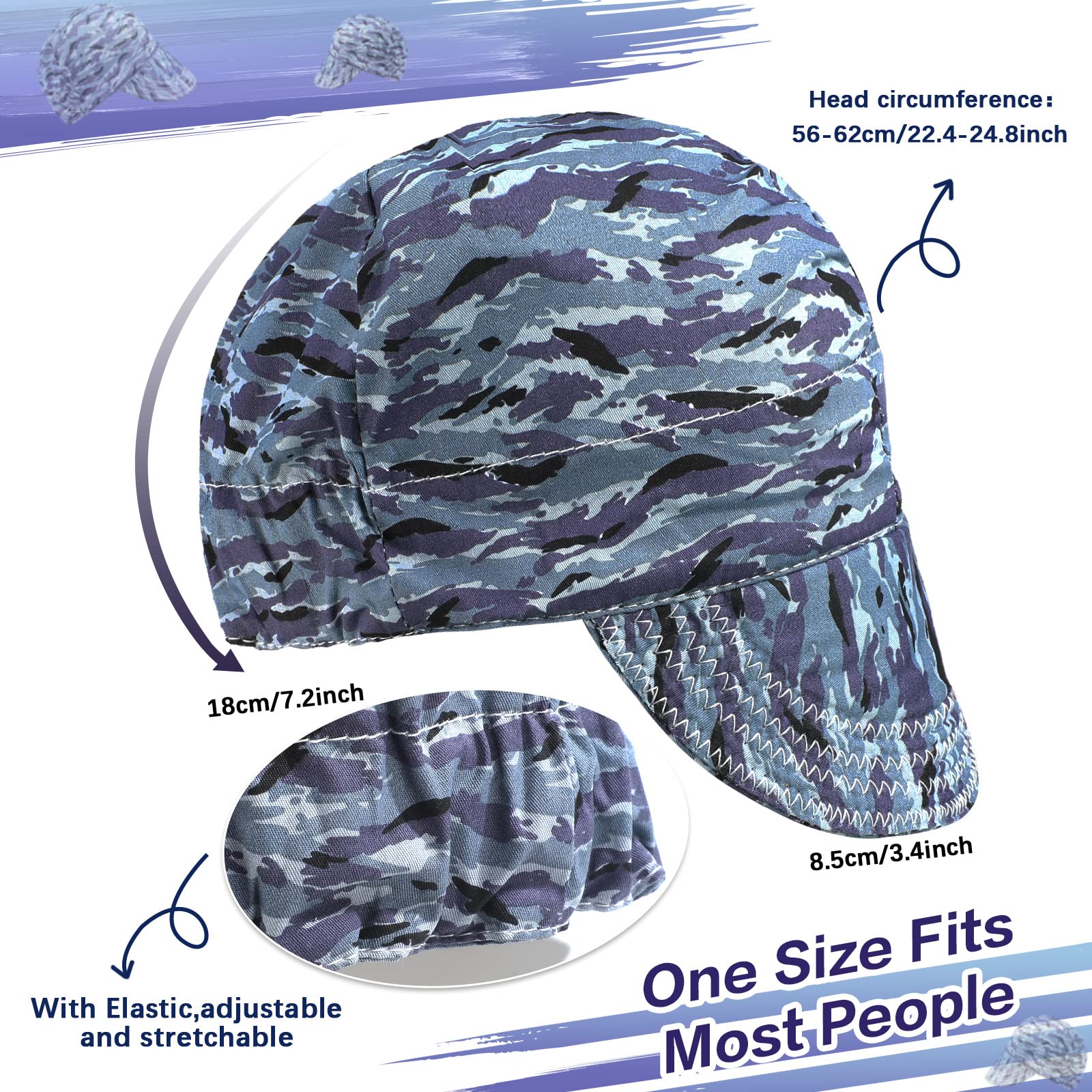 2 Pcs Welding Cap Flame Resistant Cotton Welding Hat Mesh Inside Liner for Welders Caps Elastic Low Crown for Welder Electrician Gas Station Matched with Most Welding Helmet (Camouflage Style)