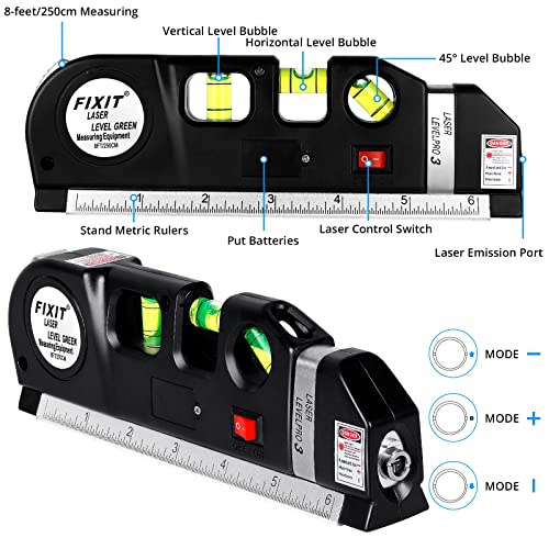 Laser Level, Semlos Multipurpose Line Laser Leveler Tool Cross Line Lasers With 8FT/2.5M Standard Measure Tape and Metric Rulers for Hanging Pictures Tile Walls