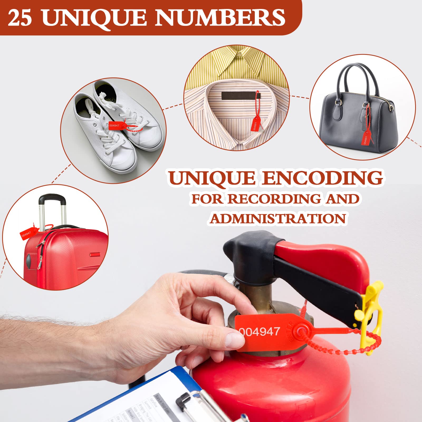 Monthly Fire Extinguisher Inspection Tags Set Including 2023-2026 Maintenance Tags Plastic Tamper Seals Fire Extinguisher Pull Pins Numbered Security Tags with Handheld Hole Puncher (76 Pieces)